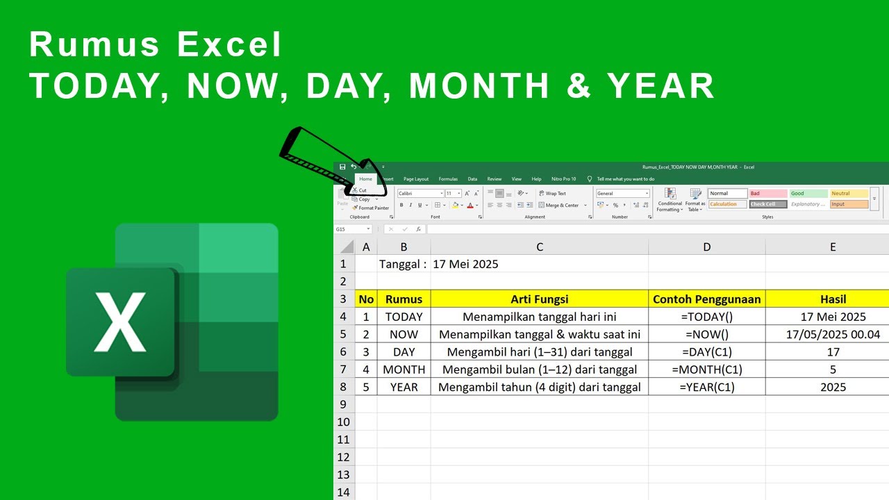 Rumus Excel Otomatis Tanggal & Waktu! Rahasia Fungsi TODAY, NOW, DAY ...