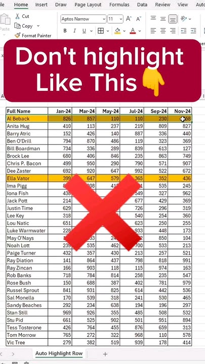 Auto Highlight Row In Excel 😎 Excel Tips And Tricks Excel Exceltips Shorts Data Msexcel