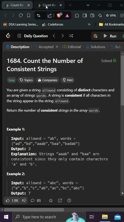 1684 Count The Number Of Consistent Strings Implementation