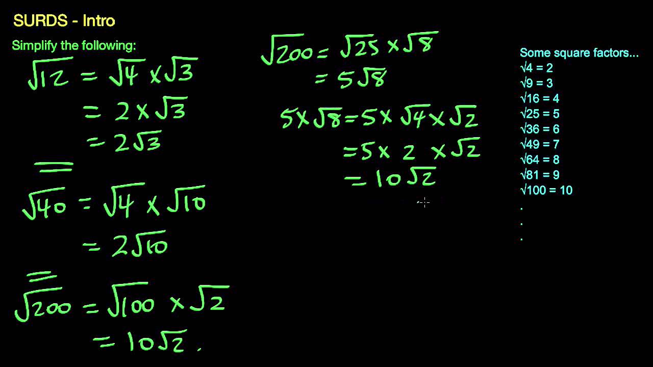 Surds/Radicals 1 - Introduction - YouTube