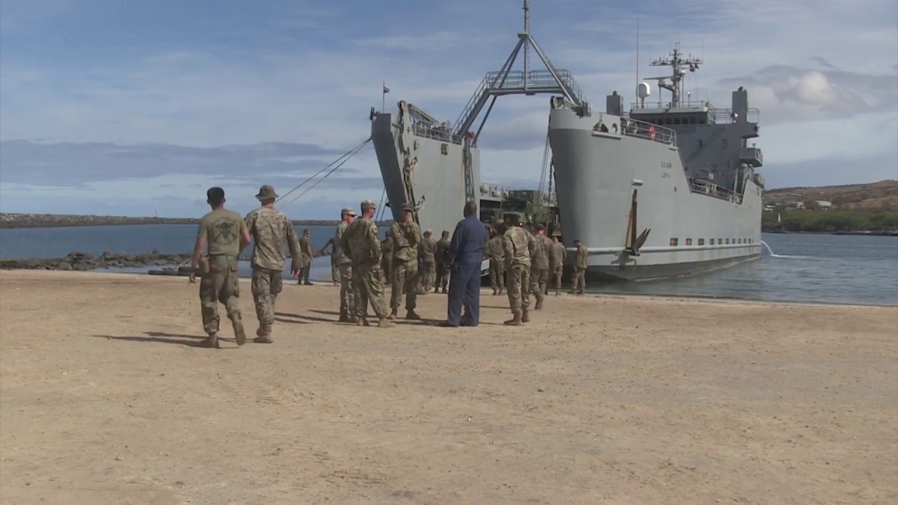 Logistics Marines unload vessel with heavy equipment on Hawaii - YouTube