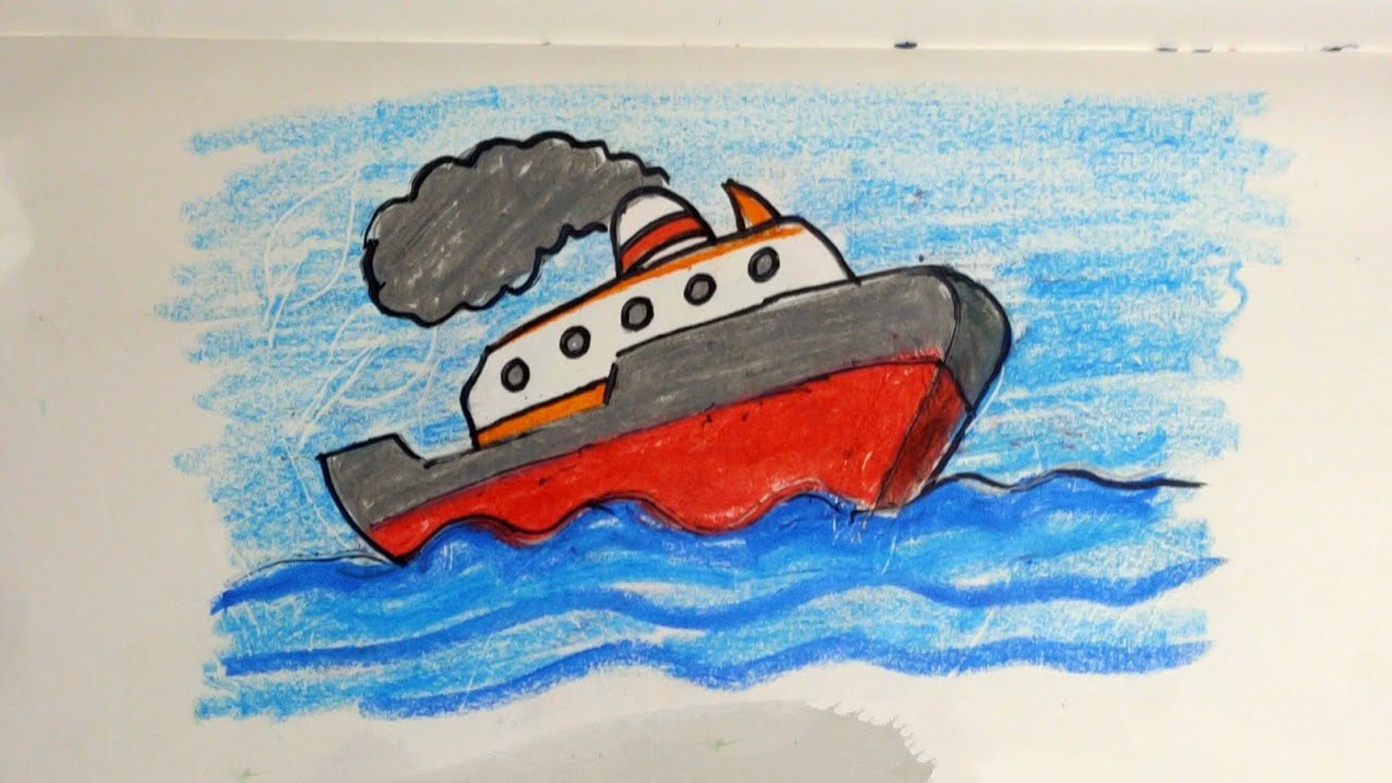 Ship 🚢⚓ drawing with oil pastels - YouTube