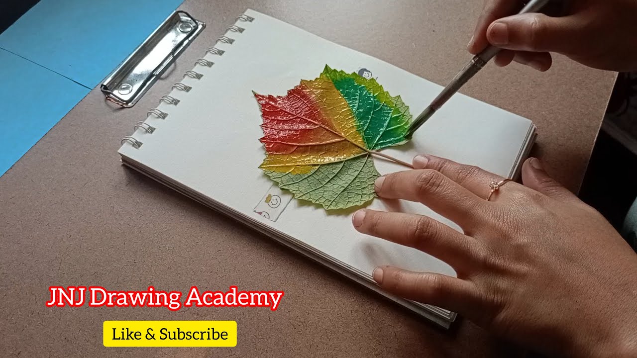 How to paint on leaf || Leaf Colorful print on Water Color Pad. - YouTube