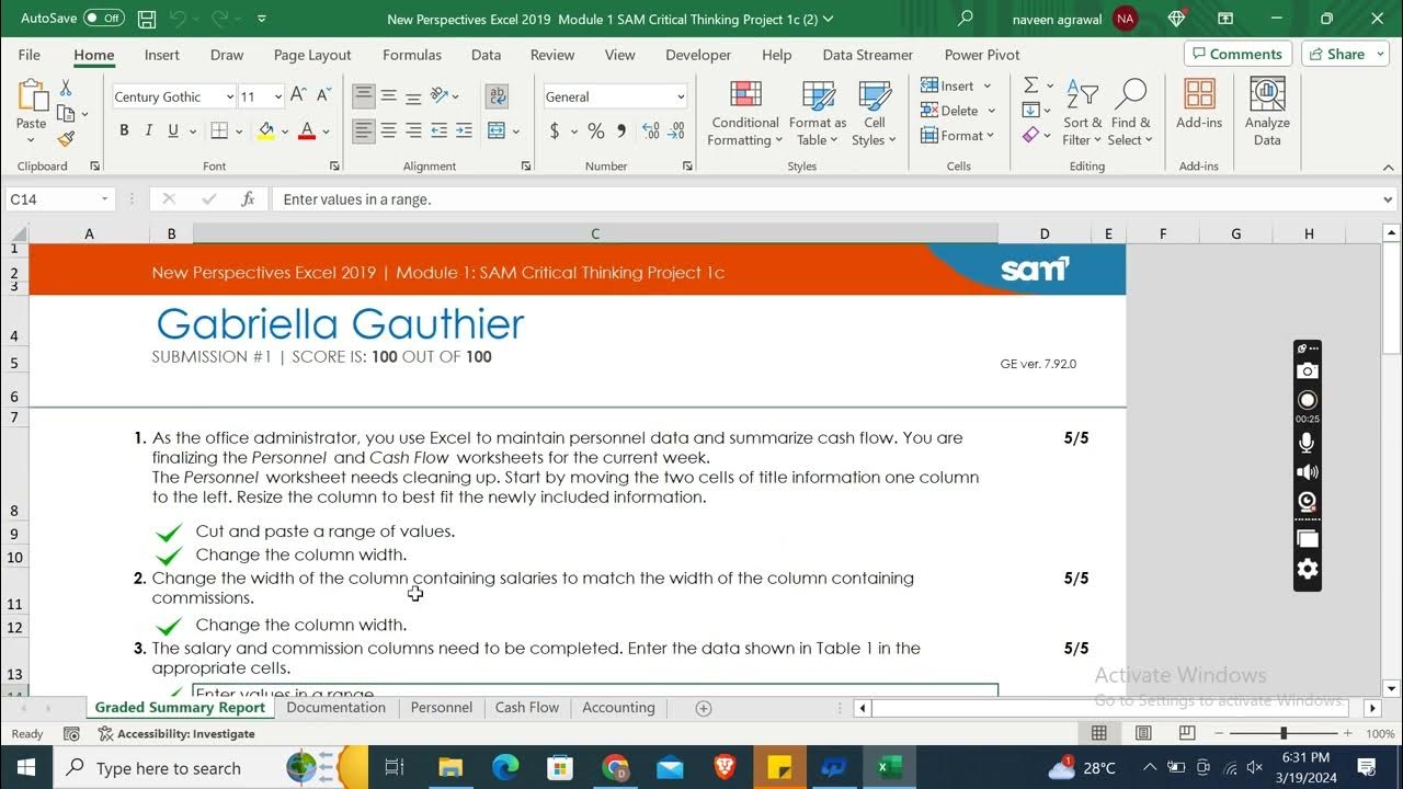 Excel Module 1 SAM Critical Thinking Project 1c | New Perspectives ...