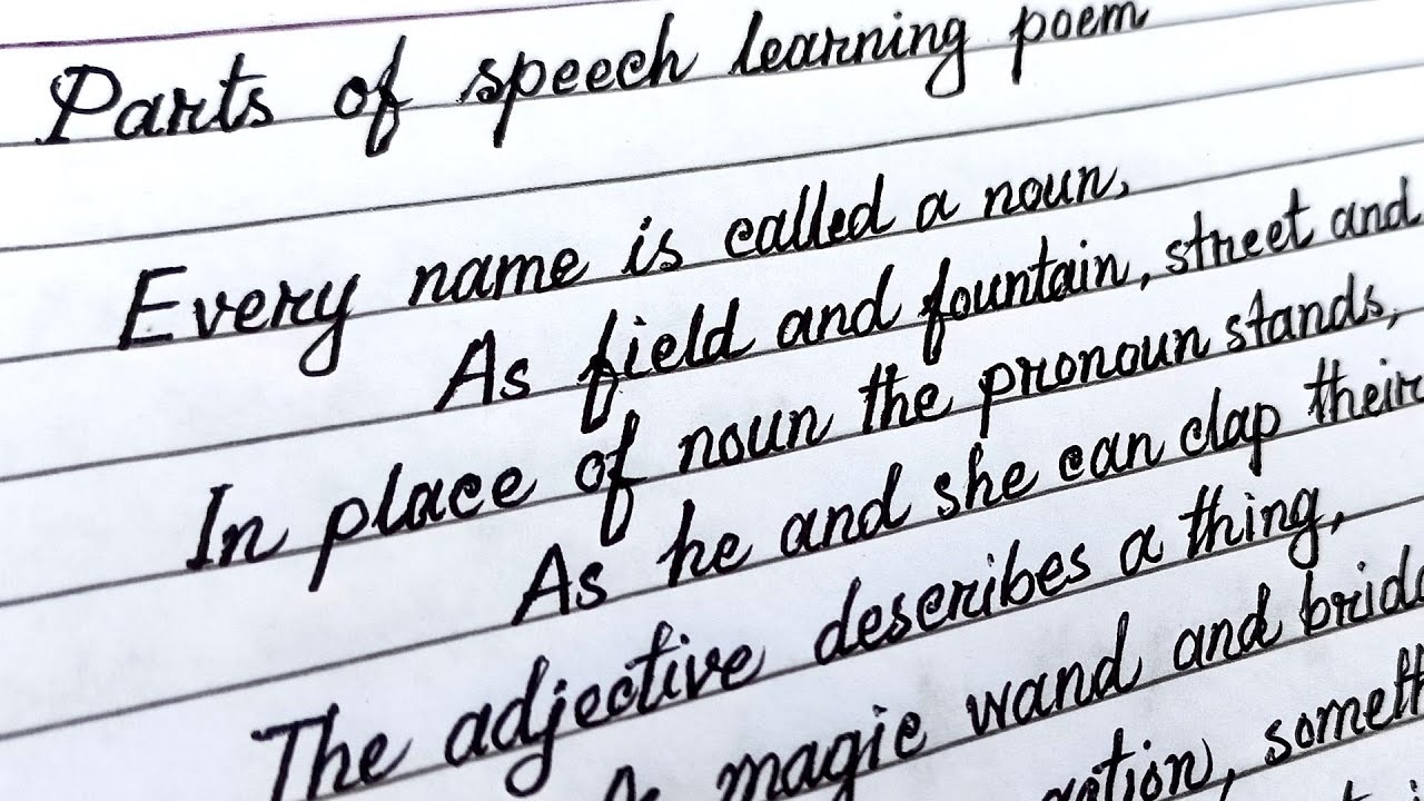 Parts of speech poem learning | Simple handwriting | English ...