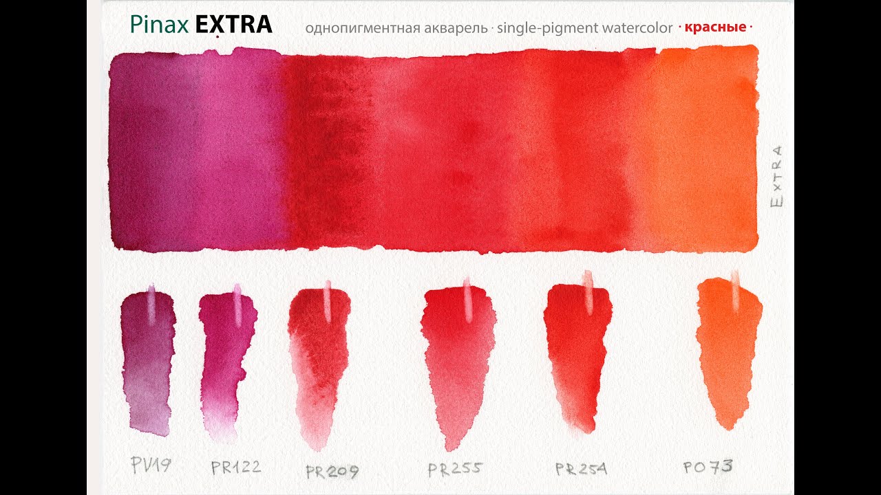 Pinax Extra. Однопигментная акварель. Красные. Single-pigment ...