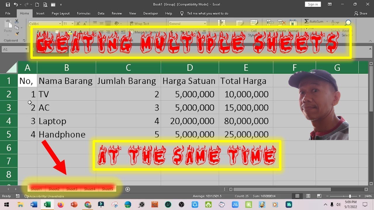cara membuat worksheet sekaligus banyak di excel - YouTube