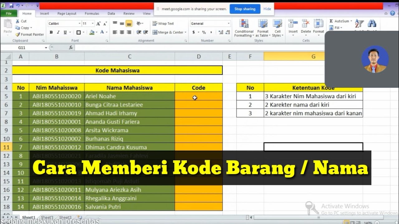 Mudah - Memberi Kode pada Nama atau Barang di Ms. Excel - YouTube