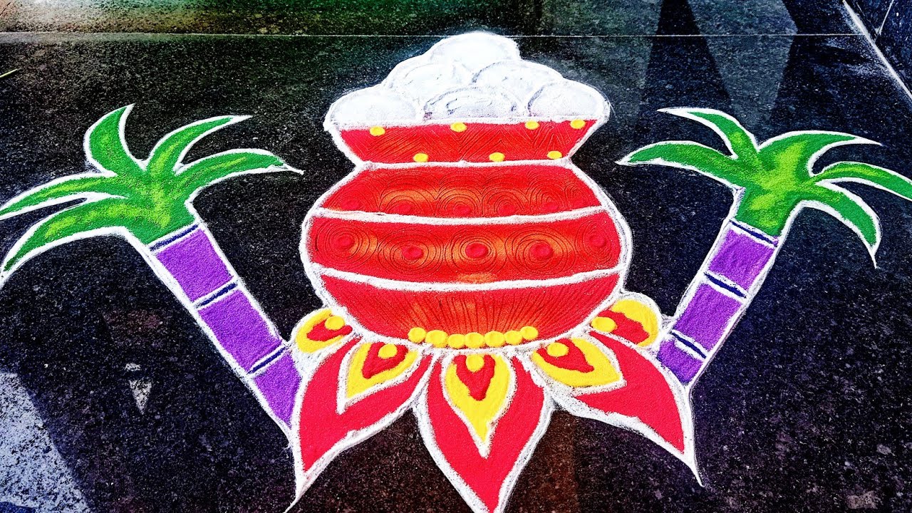 Pongal pot Rangoli design with 6x3dots*Sankranti special rangoli 2020 ...