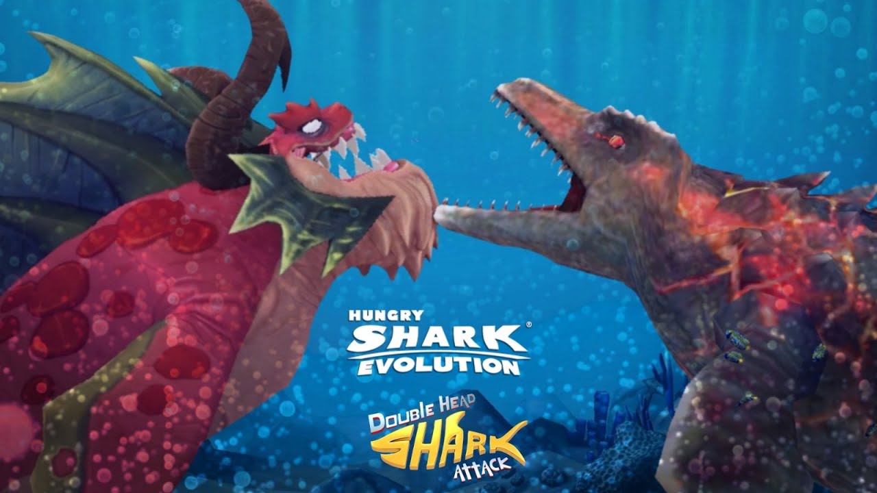 SHARKNAROK VS DINO SHARK! - Hungry Shark Evolution VS Double Head Shark ...
