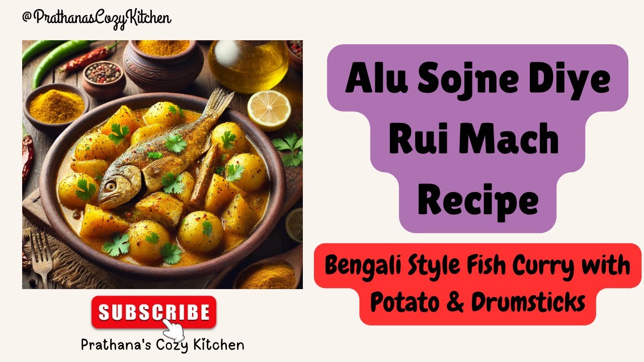 Alu Sojne Diye Rui Mach Recipe | Bengali Style Fish Curry with Potato ...