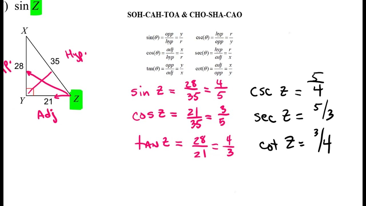 Finding The Six Trig Ratios Given Three Sides of A Triangle - YouTube