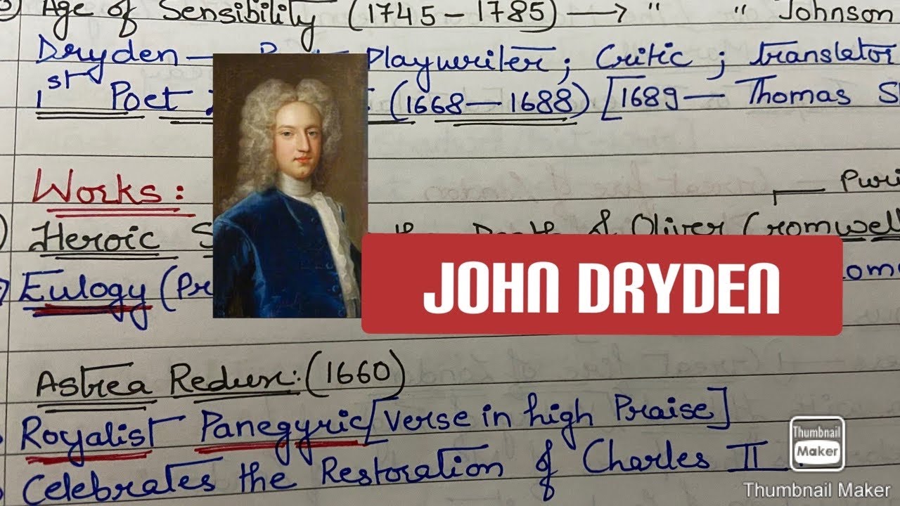 John Dryden Notes| Net Set Exam| works| - YouTube