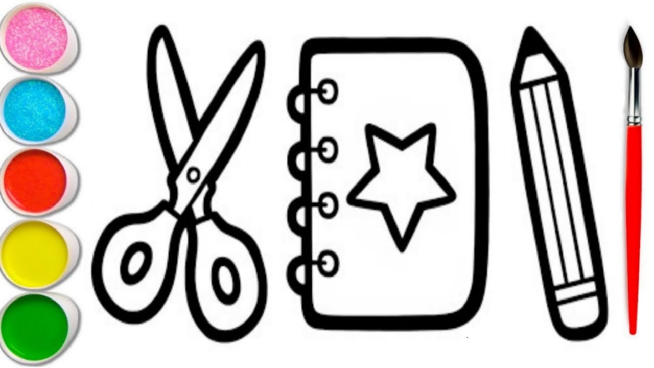 Stationery Drawing | Book, Pencil, Scissor Drawing | Best Tricks For ...