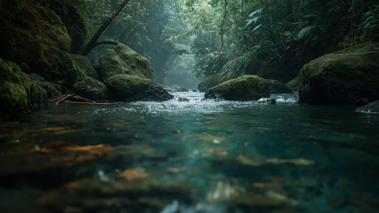 🌊 Deep Jungle River ASMR | Crystal Turquoise Water Flowing Over Mossy ...