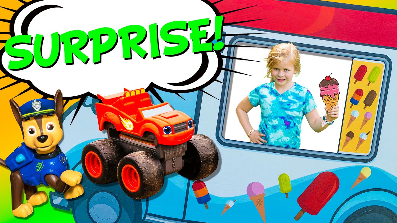 ASSISTANT Ice Cream Truck Surprise With Blaze + Paw Patrol Toys Video ...