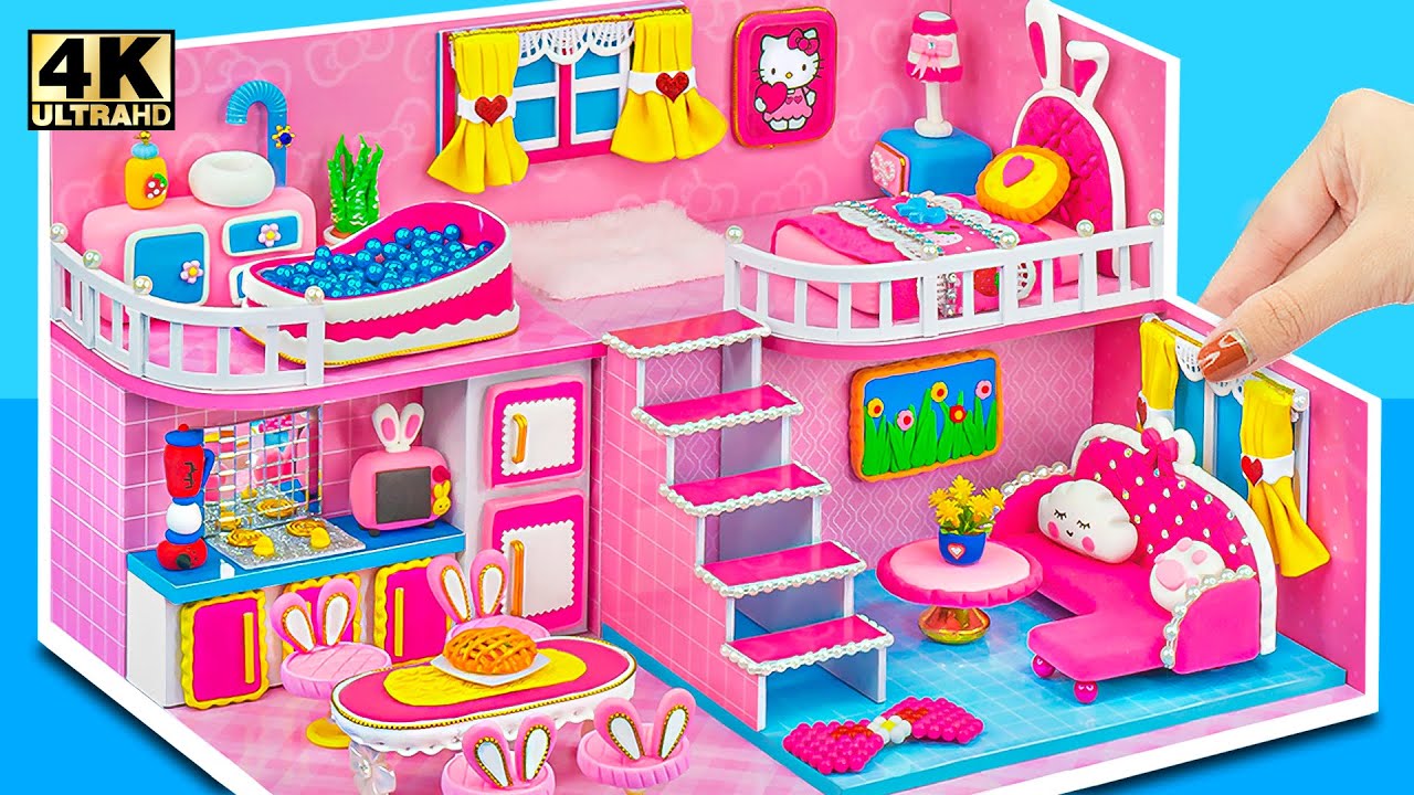 (EASY) How To Make Cutest Pink Bunny House from Polymer Clay, Cardboard ...