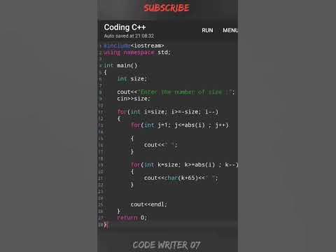 Best C++ pattern program tutorial video || 💯🧠 #codewriter07 #coding #youtubeshorts #programming ...