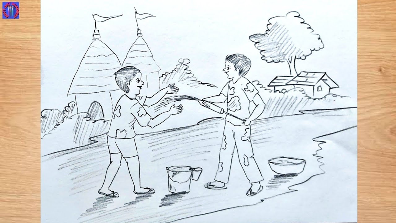 How to draw holi festival || dol jatra drawing tutorial for beginners ...