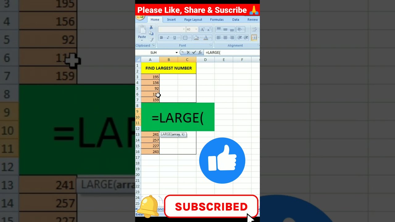 Large Function In Excel Find The Largest Number In Excel Large Formula Large Function In Excel Find The Largest Number In Excel Large Formula