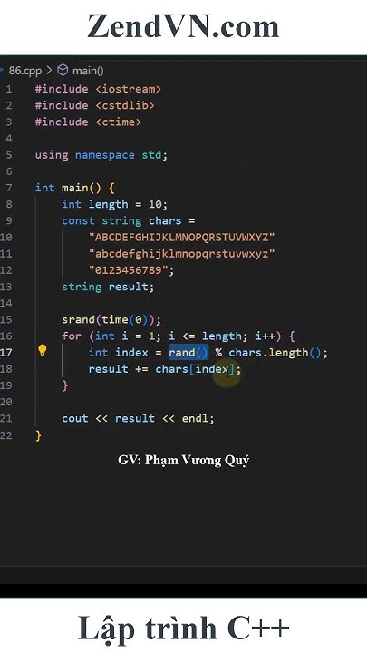 Học C++ - 86 - Tạo chuỗi chữ cái và số ngẫu nhiên #laptrinh #hoclaptrinh #cplusplus #cpp #c++ ...