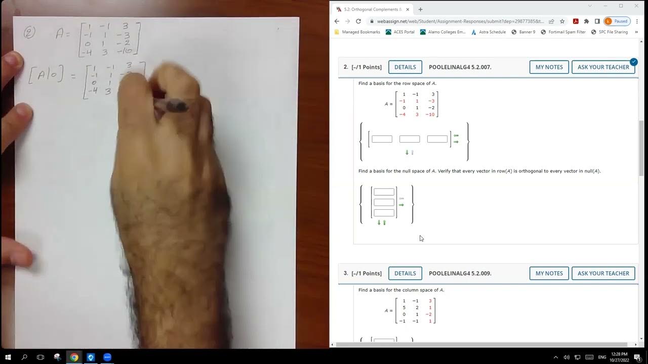 5.2 Orthogonal Complements & Projections (WebAssign) - Linear Algebra - YouTube