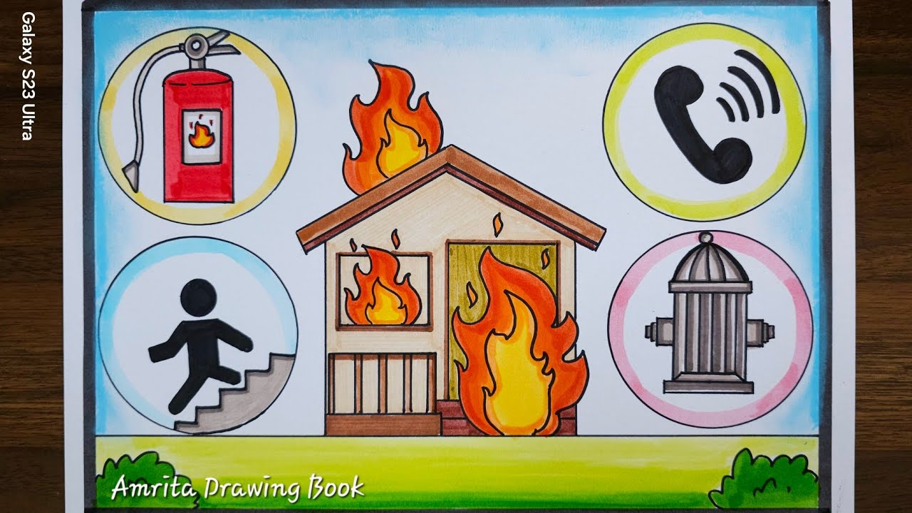 Fire Safety Drawing | Fire Prevention Week Poster Drawing | Safety ...