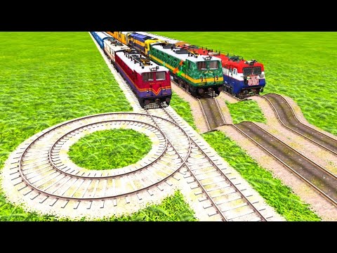 TRAINS PASSING THROUGH AT ROTATING RAILWAY TRACKS & SPEED BREAKERS ...