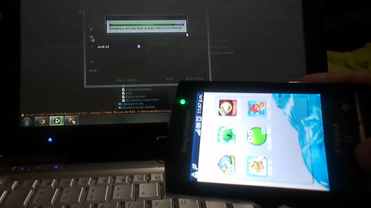 Prueba en Unity 3D del Acelerometro en un dispositivo Android - YouTube
