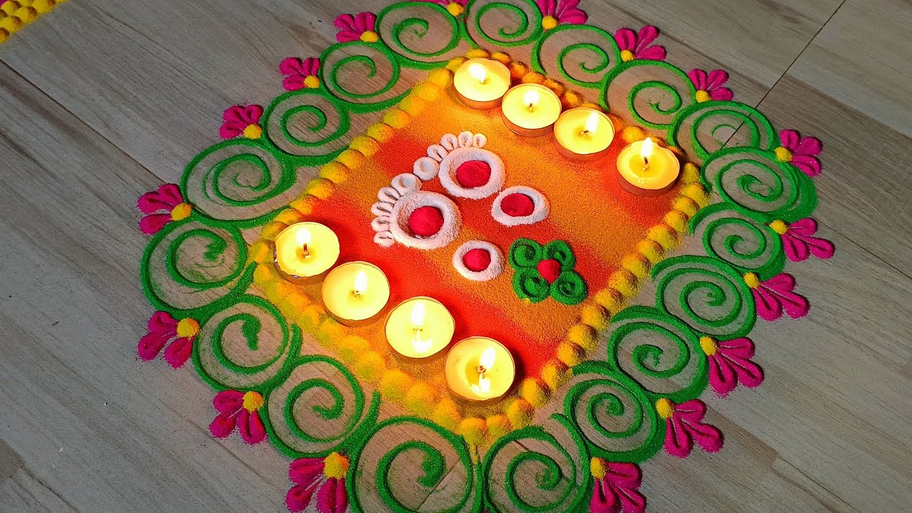 Ganesha chaturthi Rangolil| Gauri pujan rangoli| Diwalispecial rangoli ...