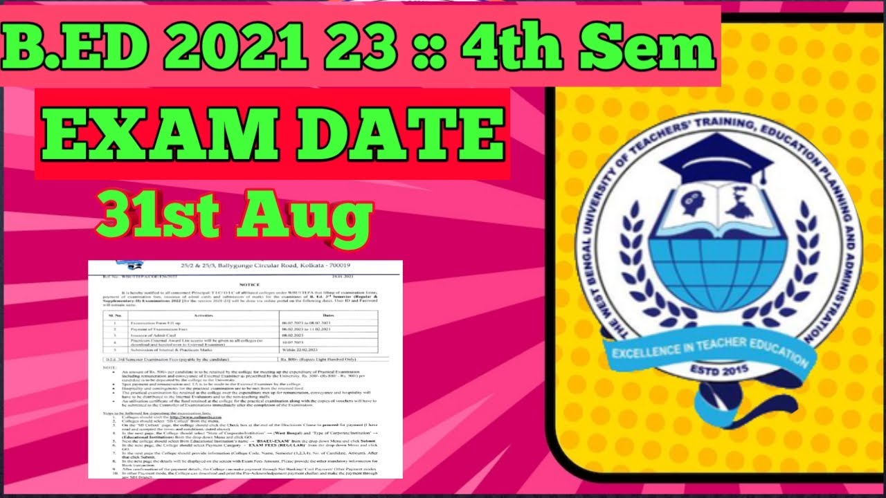 Bed 4th sem exam date / Bed 4th sem exam date - YouTube