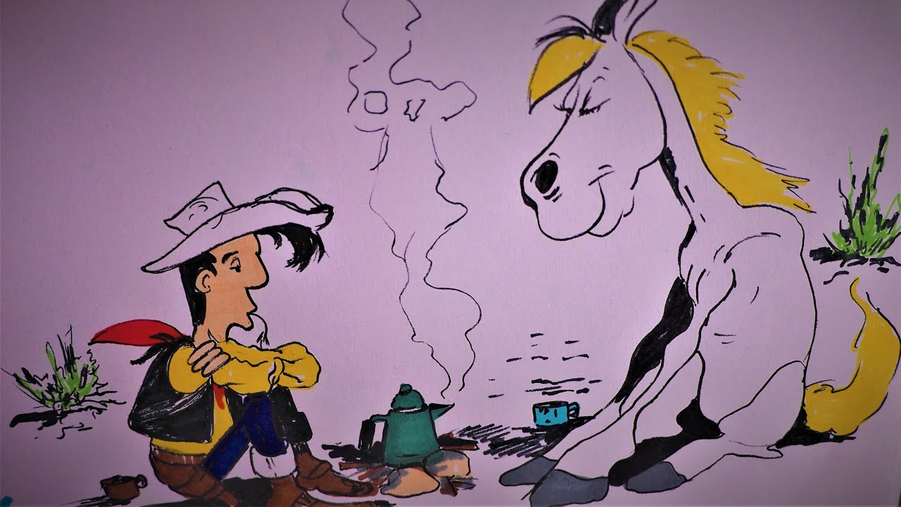 How to Draw and Color Lucky Luke fearless cowboy & Jolly Jumper the ...