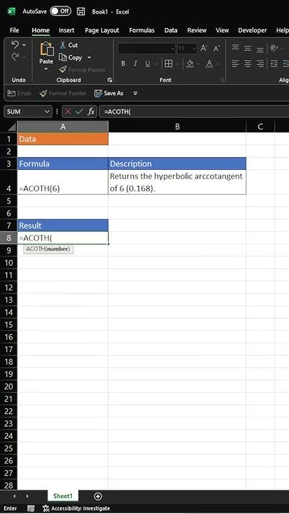 #shorts ACOTH function #microsoft #excel tutorial - YouTube