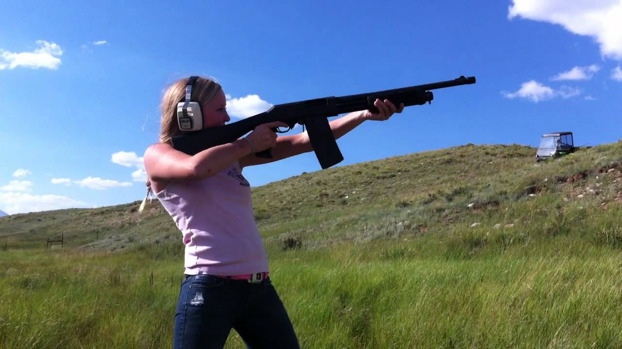 badass girl shooting clip fed 12 gauge valtro pm5 shotgun - YouTube