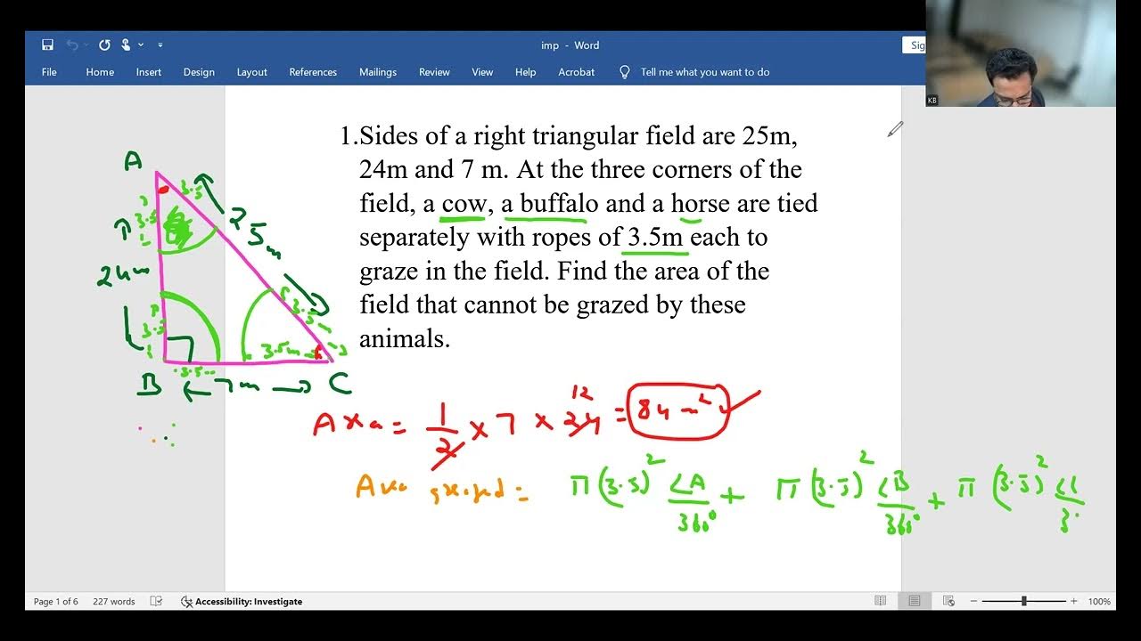 sides of right triangular field are 25 m,24m and 7 m.at 3 corners of field a cow,a buffalo,horse ...