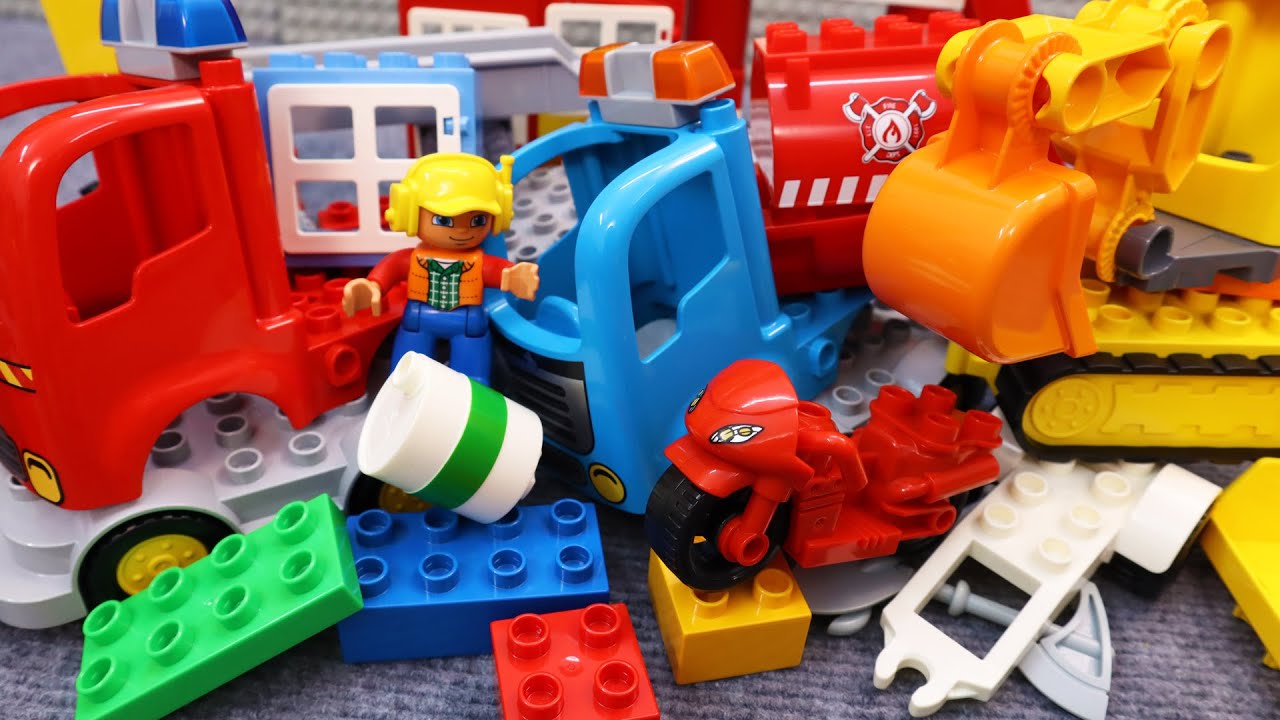 Satisfying Building Blocks Fire Truck Excavator ASMR Fire Station ...