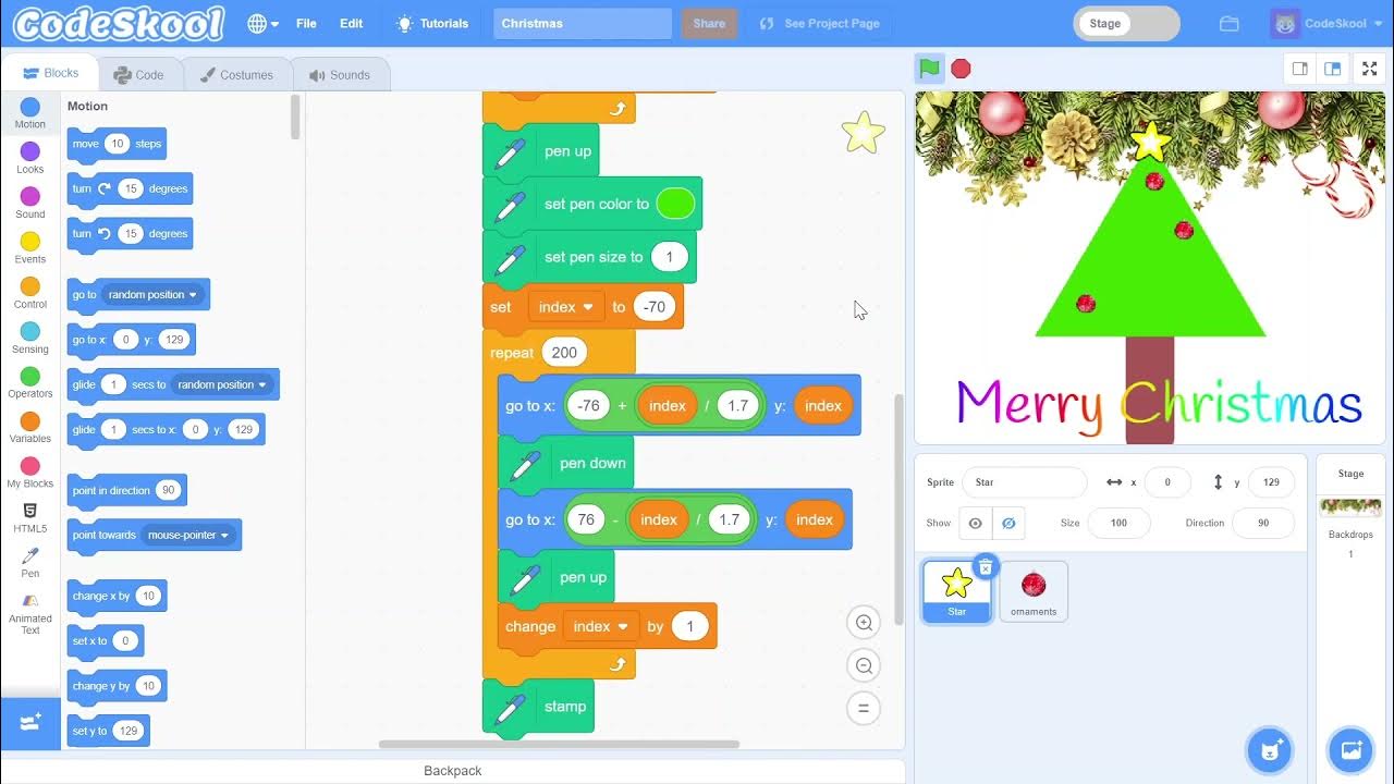 Draw Christmas Tree in Scratch using Pen Extension - YouTube