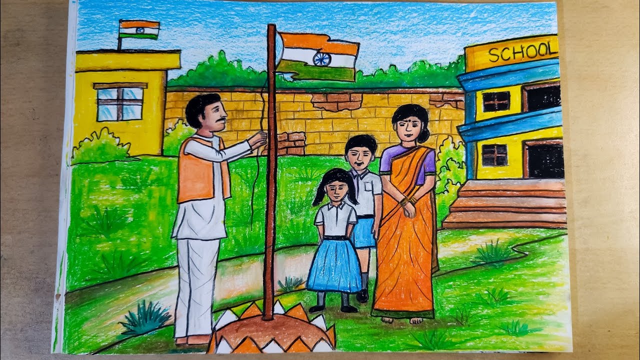 Independence Day Scenery Drawing Step By Step | 15 Th August Drawing ...