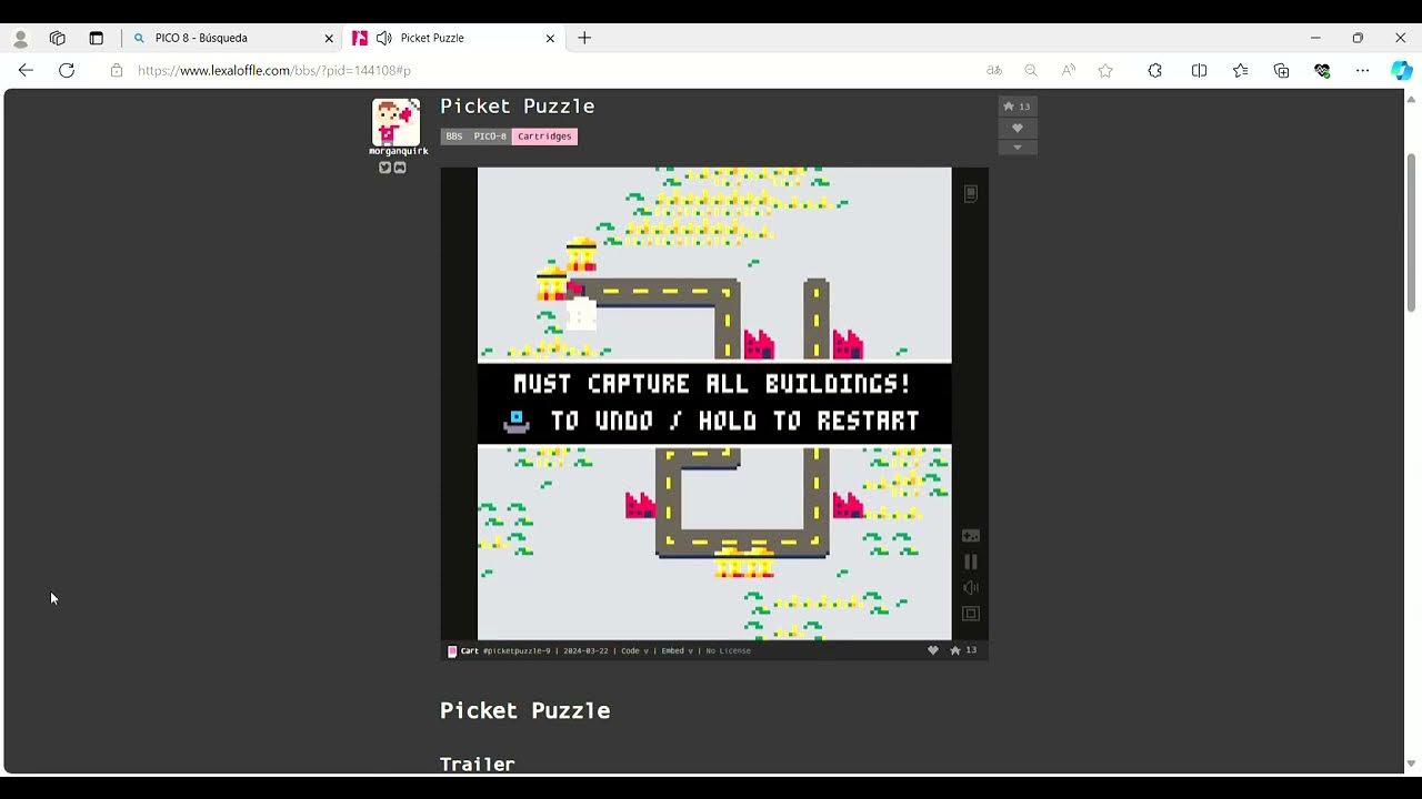 Picket Puzzle GAMEPLAY , PICO-8 - YouTube