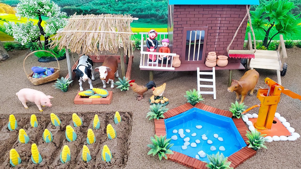 DIY making mini Farm House Diorama with Cow Shed - Mini Hand Pump ...