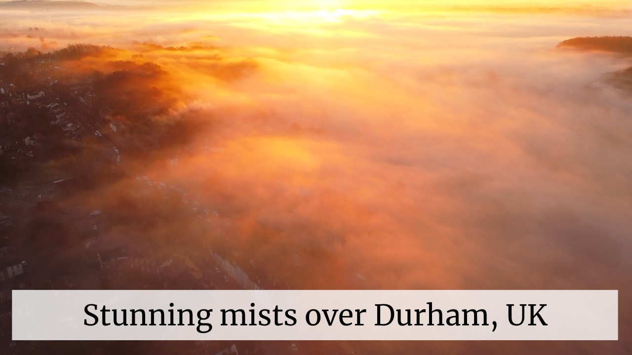 Stunning early morning mists over Durham, UK captured by drone. 4K ...