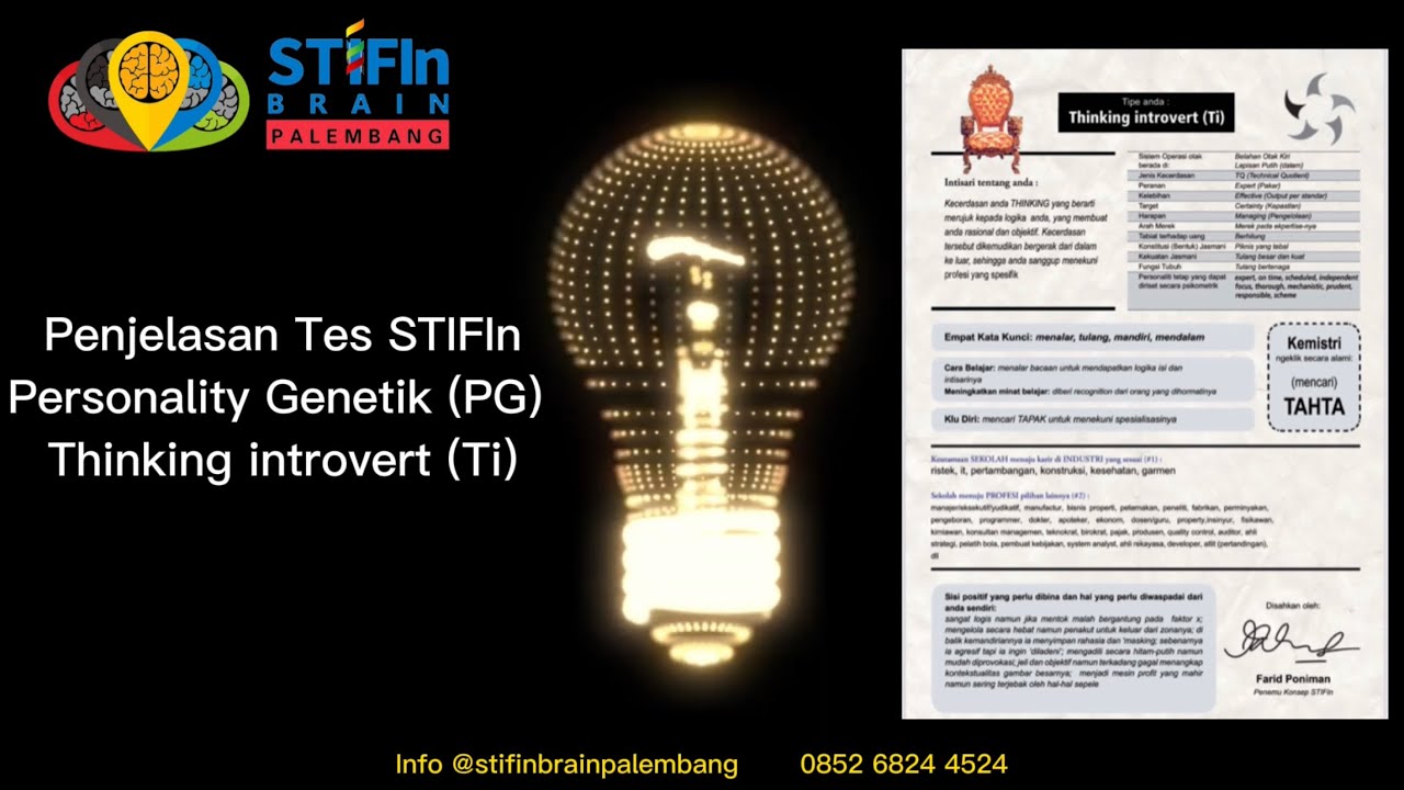 Penjelasan Hasil Tes STIFIn Thinking introvert (Ti) - YouTube