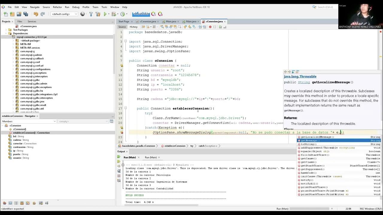 CONECTAR BASE DE DATOS DE MYSQL CON JAVA(NETBEANS) ‐ PEREZ ORDOÑEZ ANTHONY ALEXIS - - YouTube