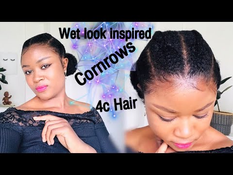 The wet look inspired cornrows on type 4c Hair/ 4 cornrows with bun ...