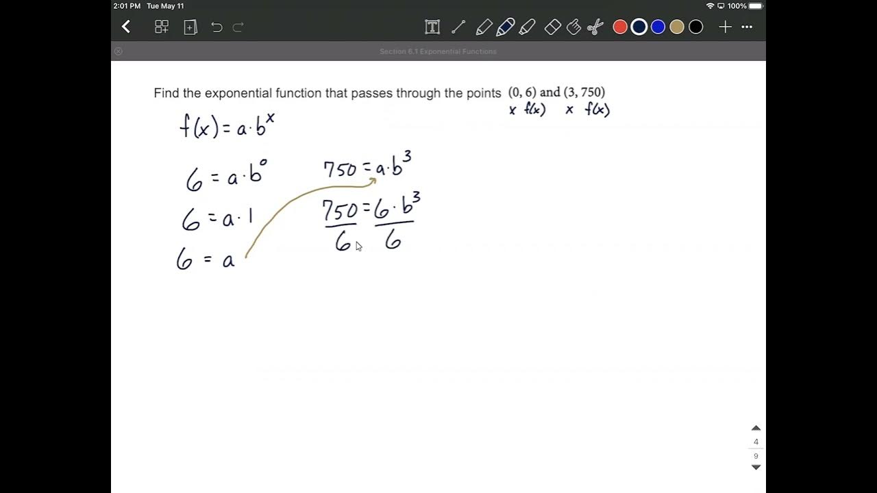 Find Equation of Exponential Function given y-intercept and additional ...