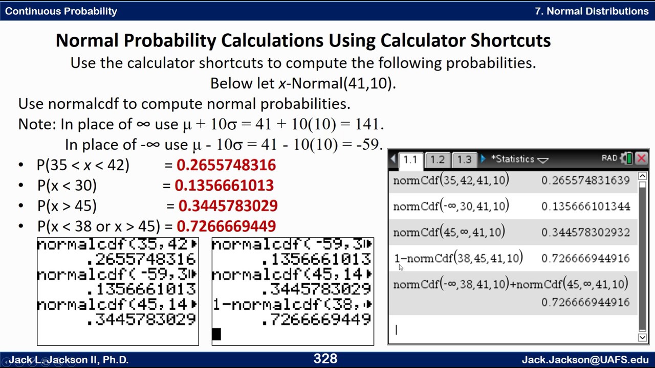 Statistics 3.7.3 Normal Distribution Calculations Using Calculator ...