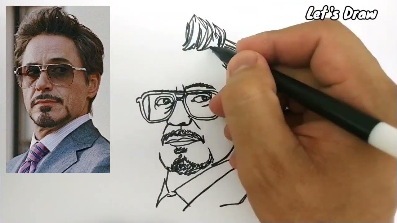 ONE LINE DRAW , how to draw tony stark ironman with one line - YouTube