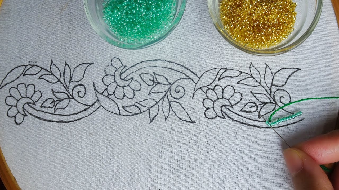 hand embroidery: beaded border line embroidery| beads work for dress ...