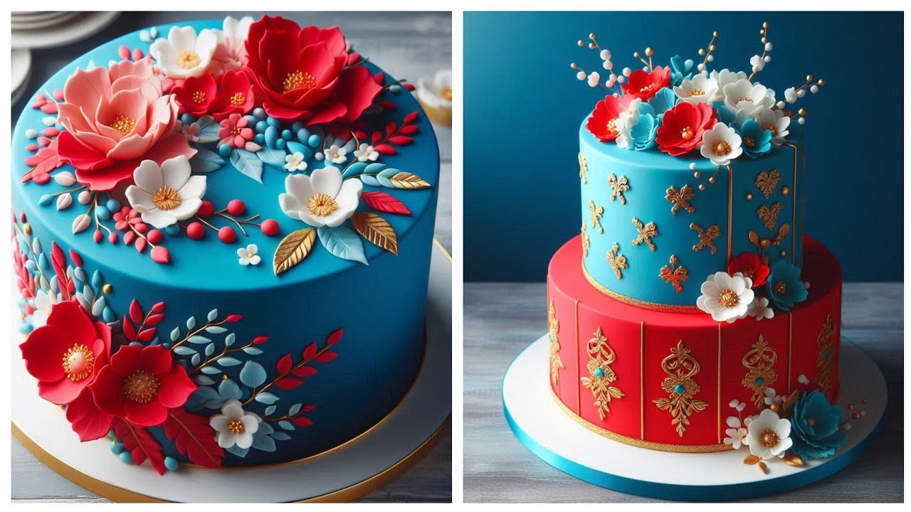 Blue and Red color cake design ideas - YouTube