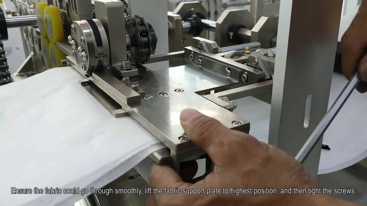 Folded mask production line nose bridge support plate adjustment - YouTube